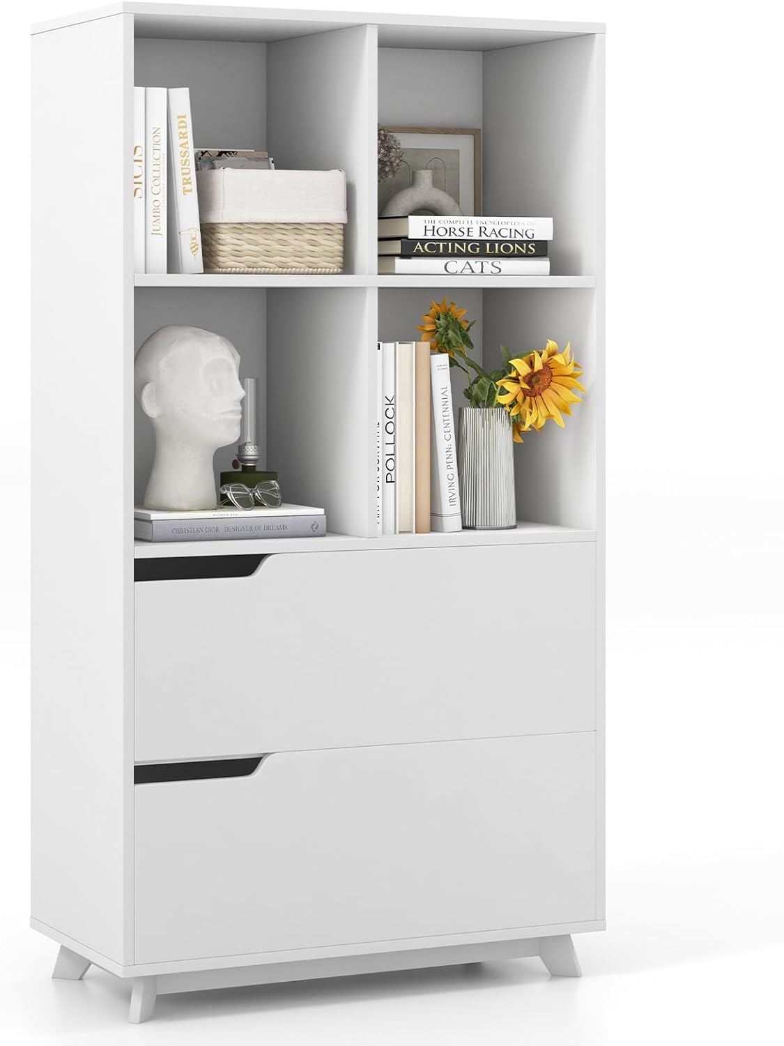 51" Tall Bookcase with 2 Drawers 4-Tier Open Bookshelf with 4 Cubes ...