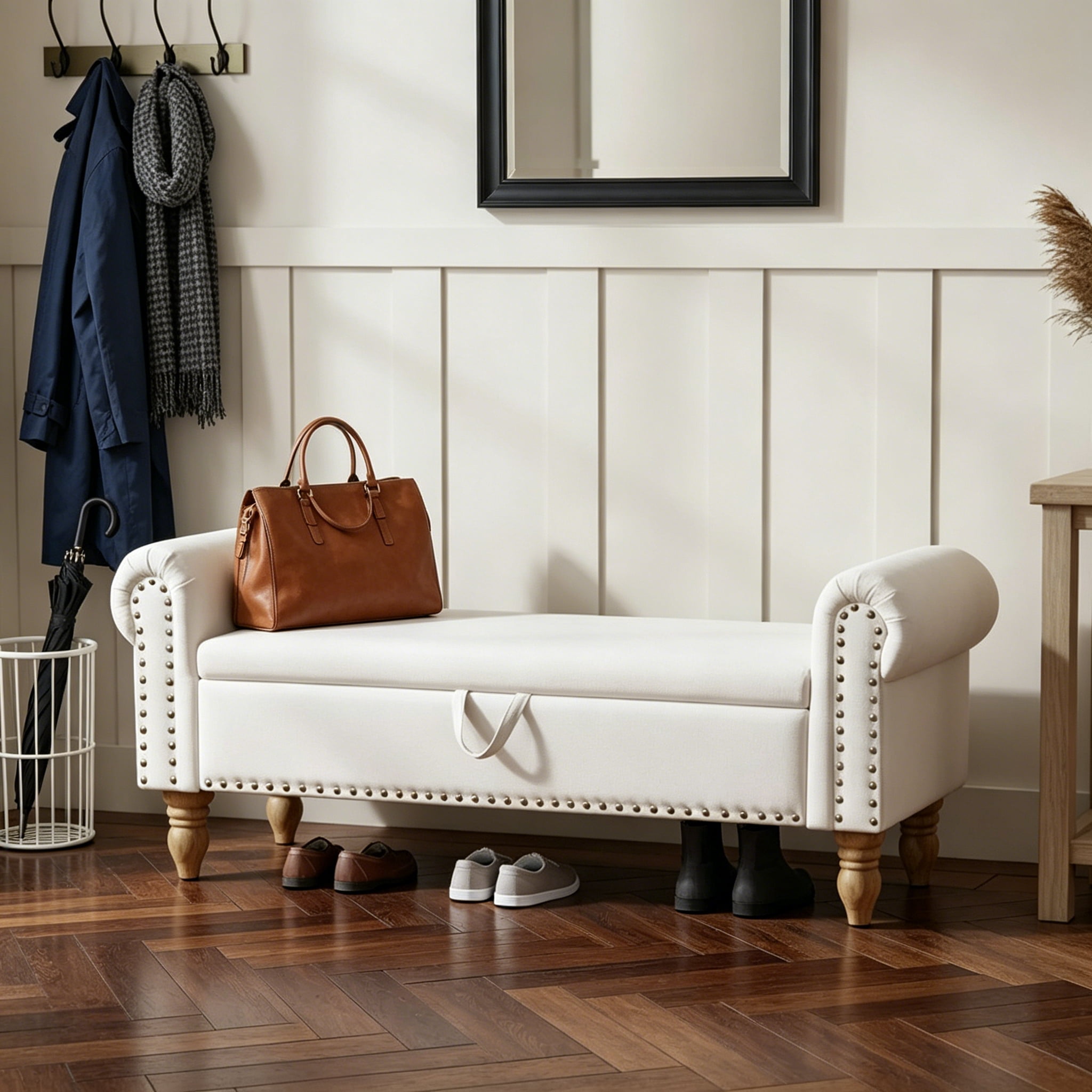 51.5" Bench for Bedroom End of Bed, Storage Bench, Upholstered Linen ...
