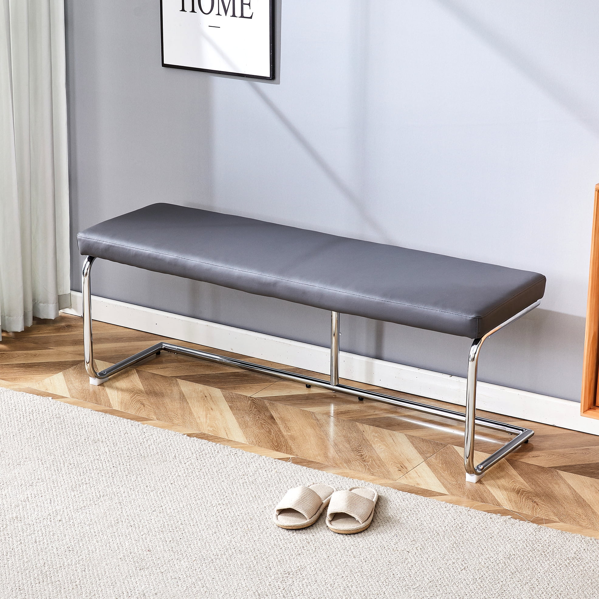 51.5" Grey Metal Bench With -slip Pads - For Bedroom, Dining Easy ...
