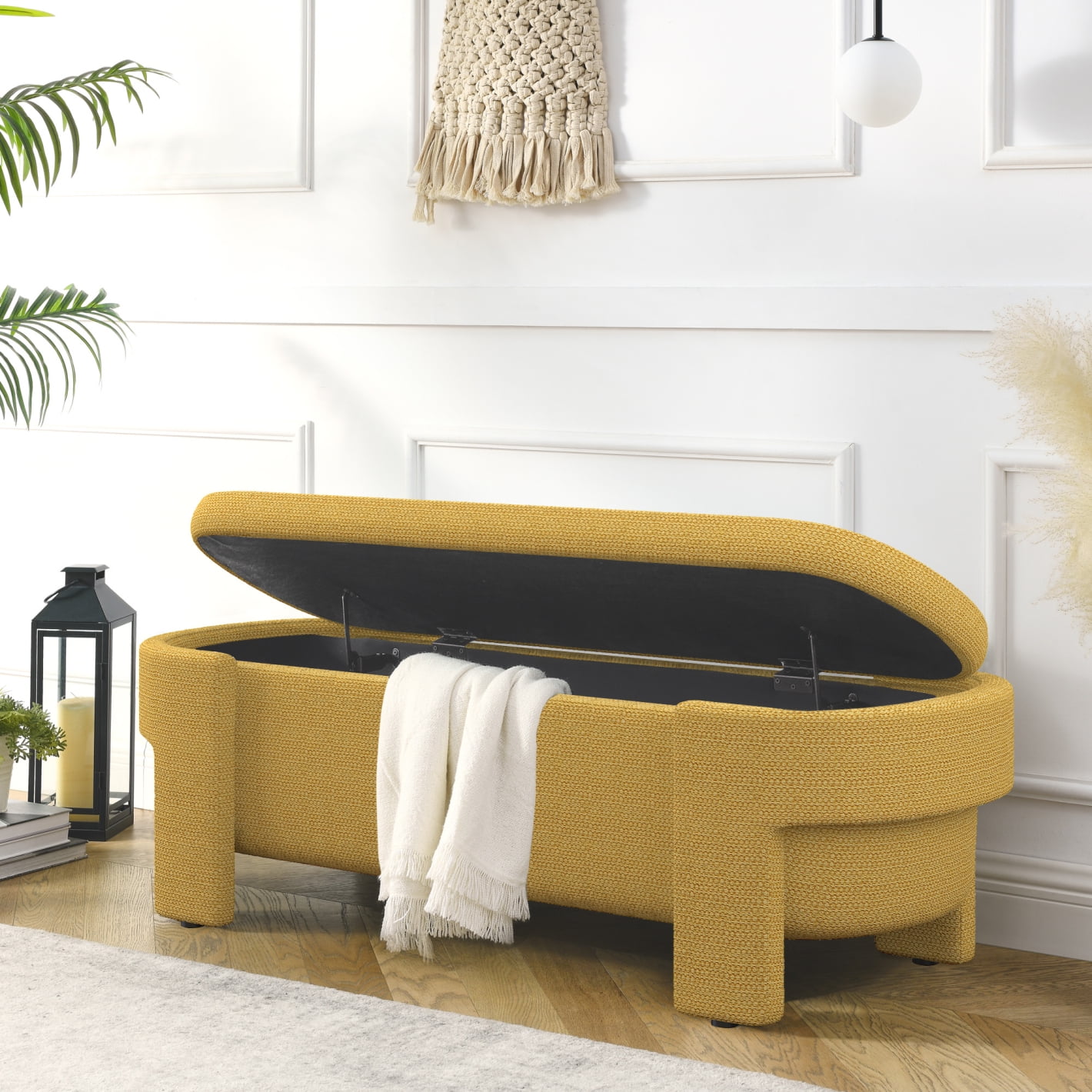 51.5-Inch Oval Storage Ottoman Bench with Hidden Storage & Safety ...