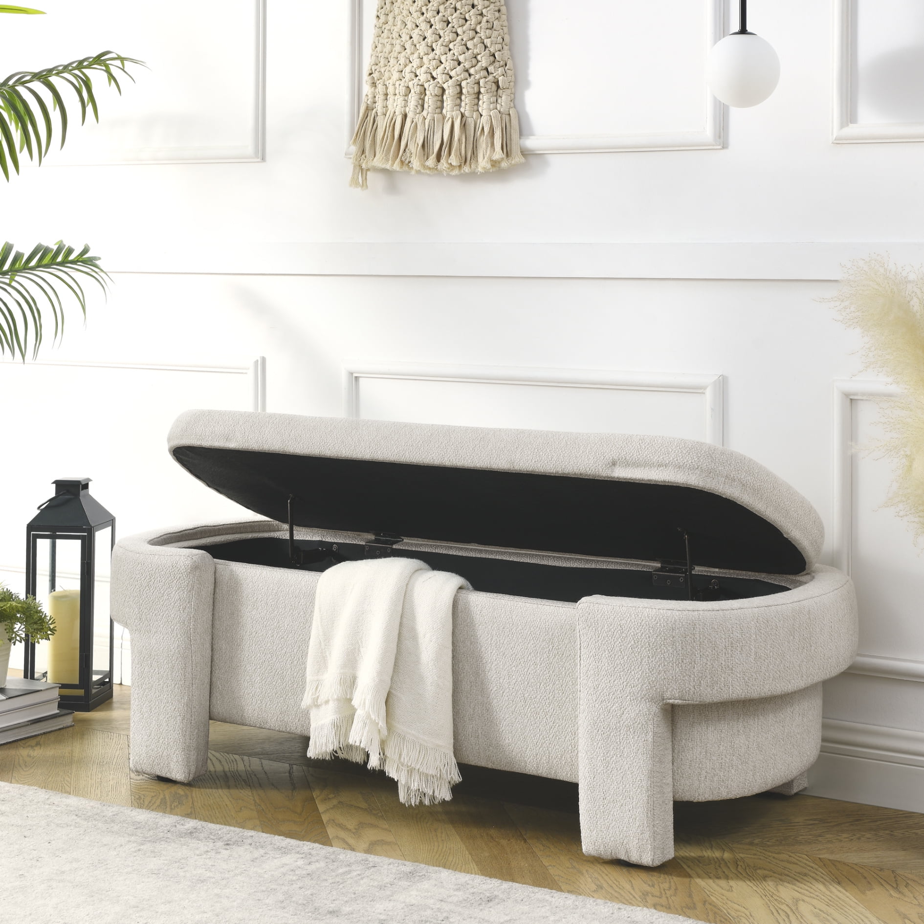 51.5-Inch Oval Storage Ottoman Bench with Hidden Storage & Safety ...