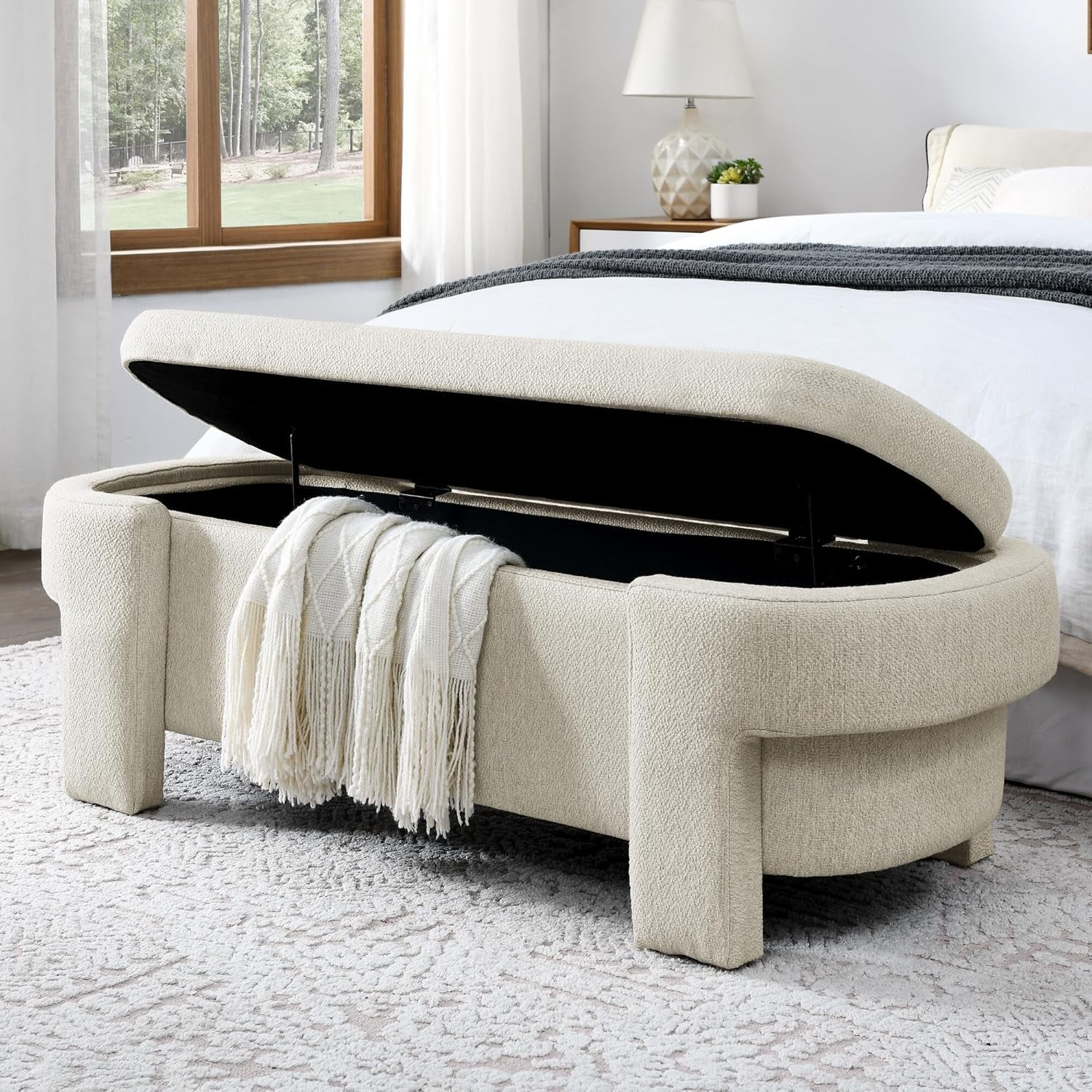 51.5" Oval Storage Bench End of Bed Storage Ottoman Benches Linen ...
