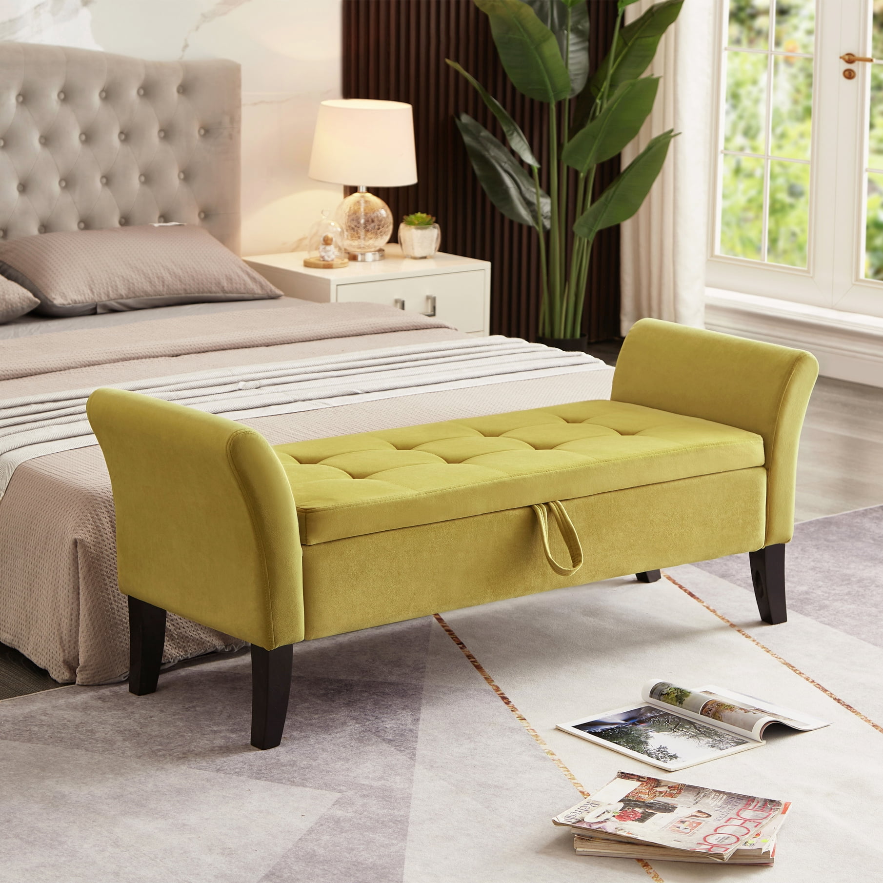 51.5" Storage Ottoman Bench with Arms, High-end Vintage Velvet End of ...
