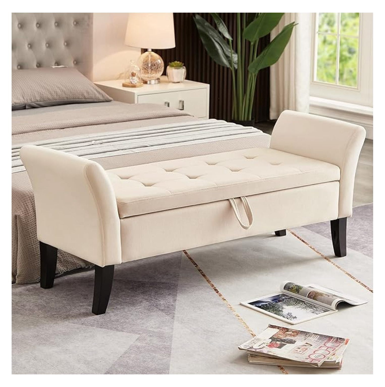 51.5' Upholstered Ottoman with Top, Long for Bedroom or Living Room ...