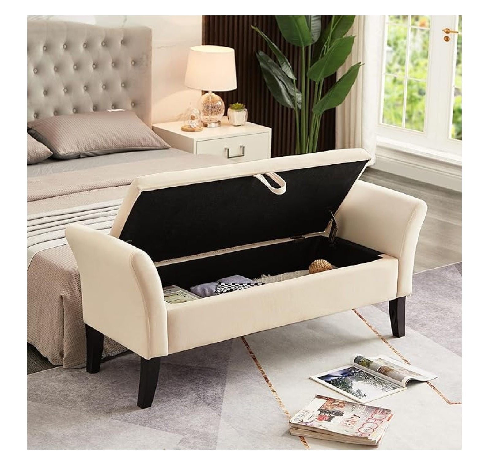 51.5in Storage Ottoman , Folding Tufted Fabric Entryway with Arms ...