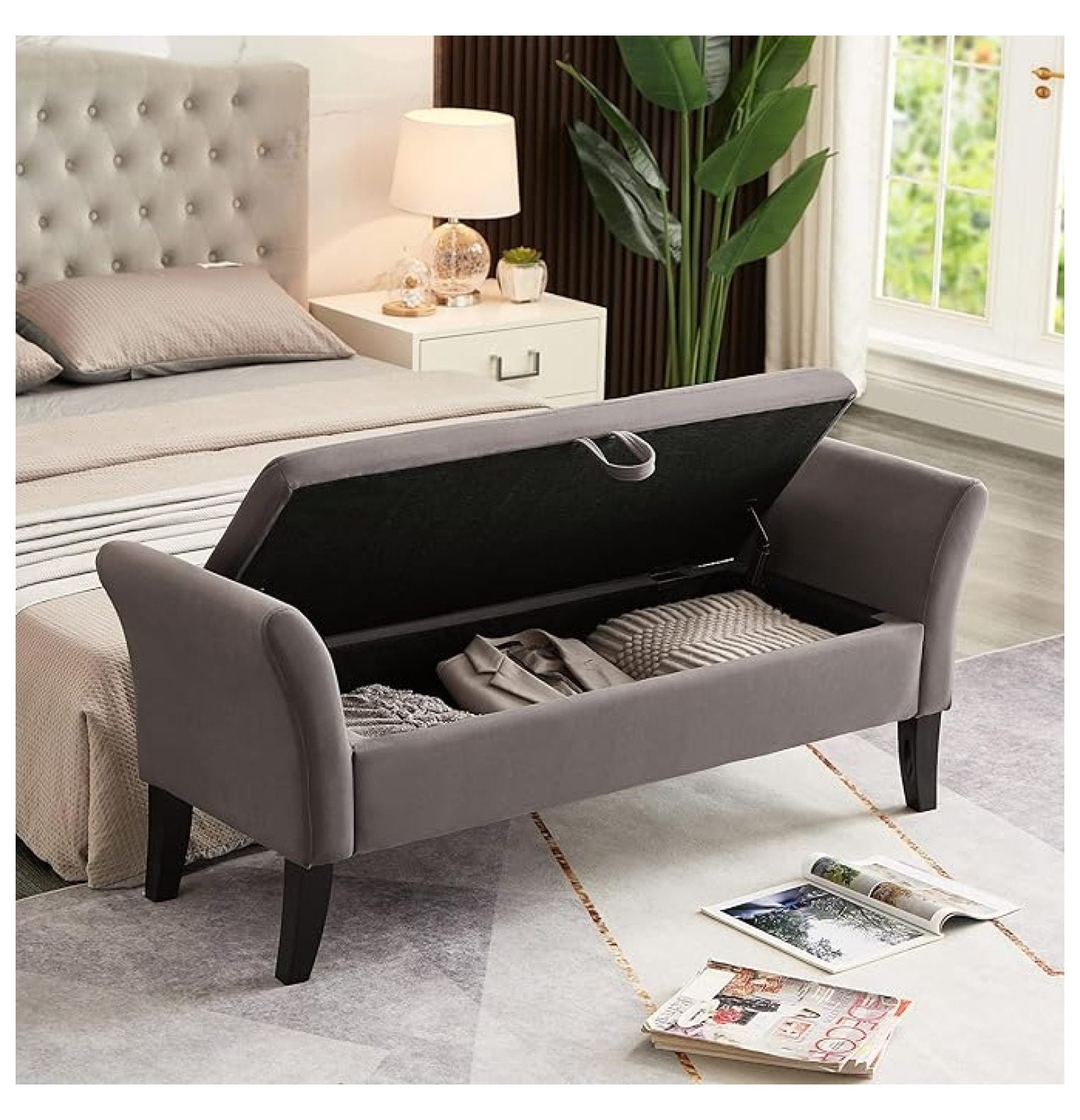 51.5in Storage Ottoman , Folding Tufted Fabric Entryway with Arms ...