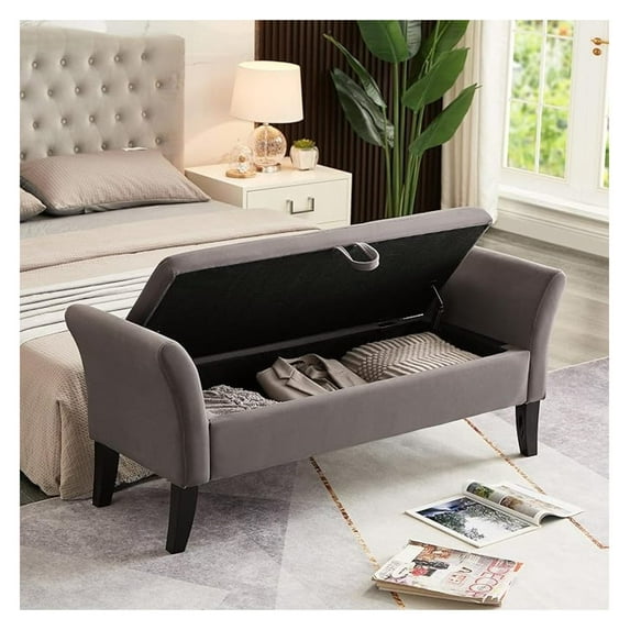 51.5in Storage Ottoman , Folding Tufted Fabric Entryway with Arms ...