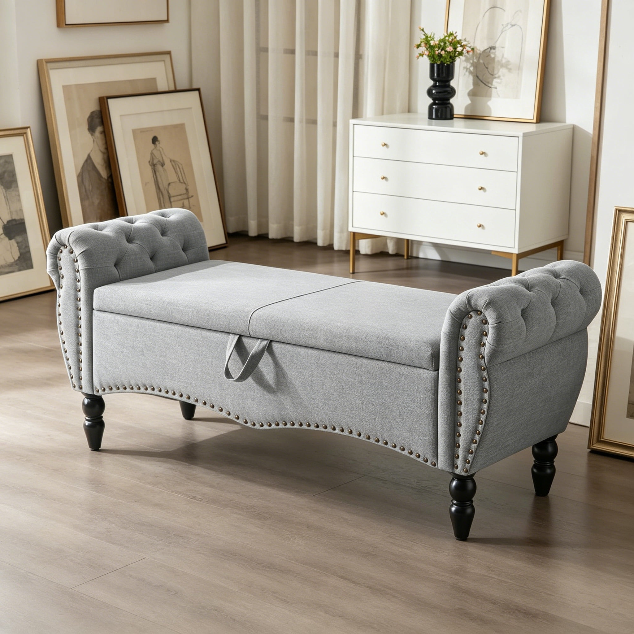 51.75" Storage Ottoman Bench for Living Room, Modern Bedroom Bench with ...