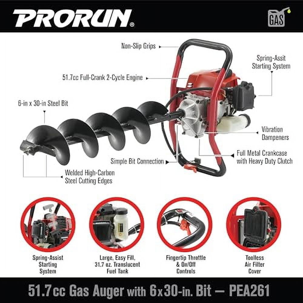51.7cc One Person Gas-Powered 2-Cycle Auger with 6 x 30-in. Bit ...