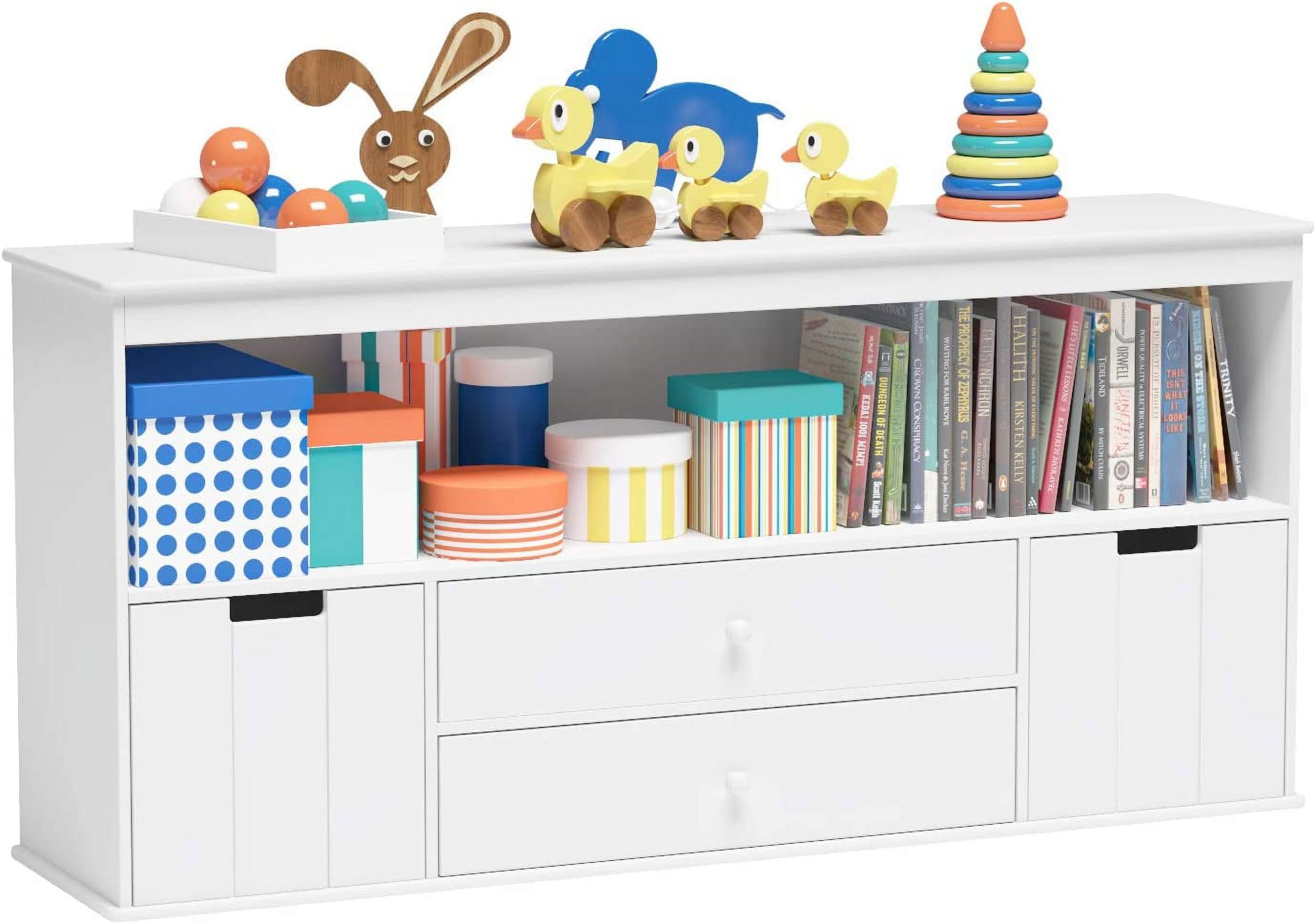 51.9" Toy Storage Organizer with 2 Drawers, Wooden Toy Organizer Bins ...