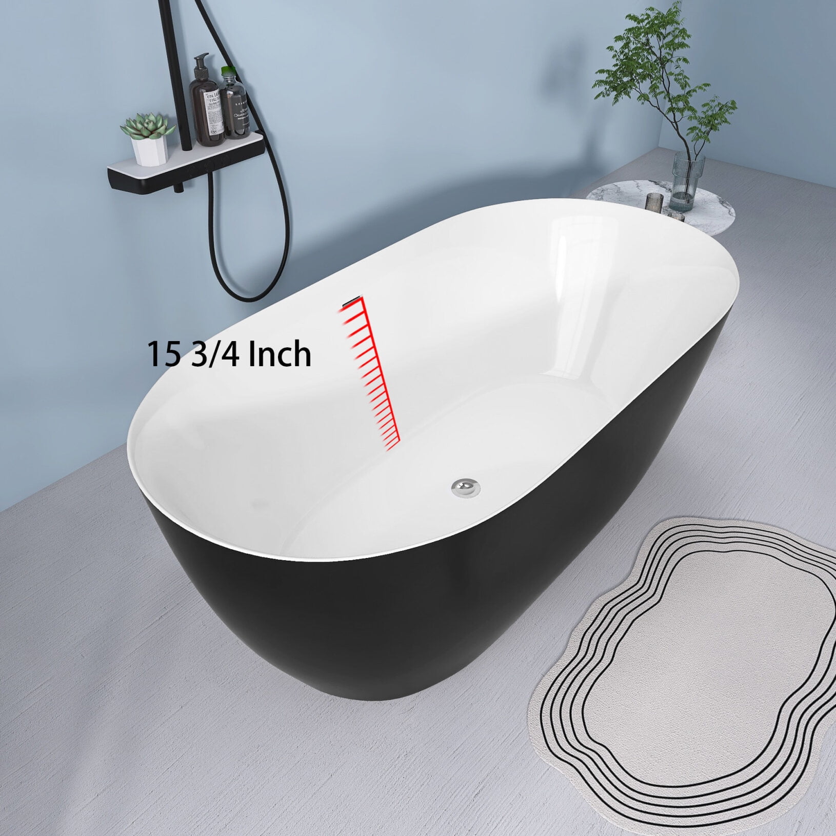 51" Acrylic Free Standing Tub Classic Oval Shape Soaking Tub Adjustable ...