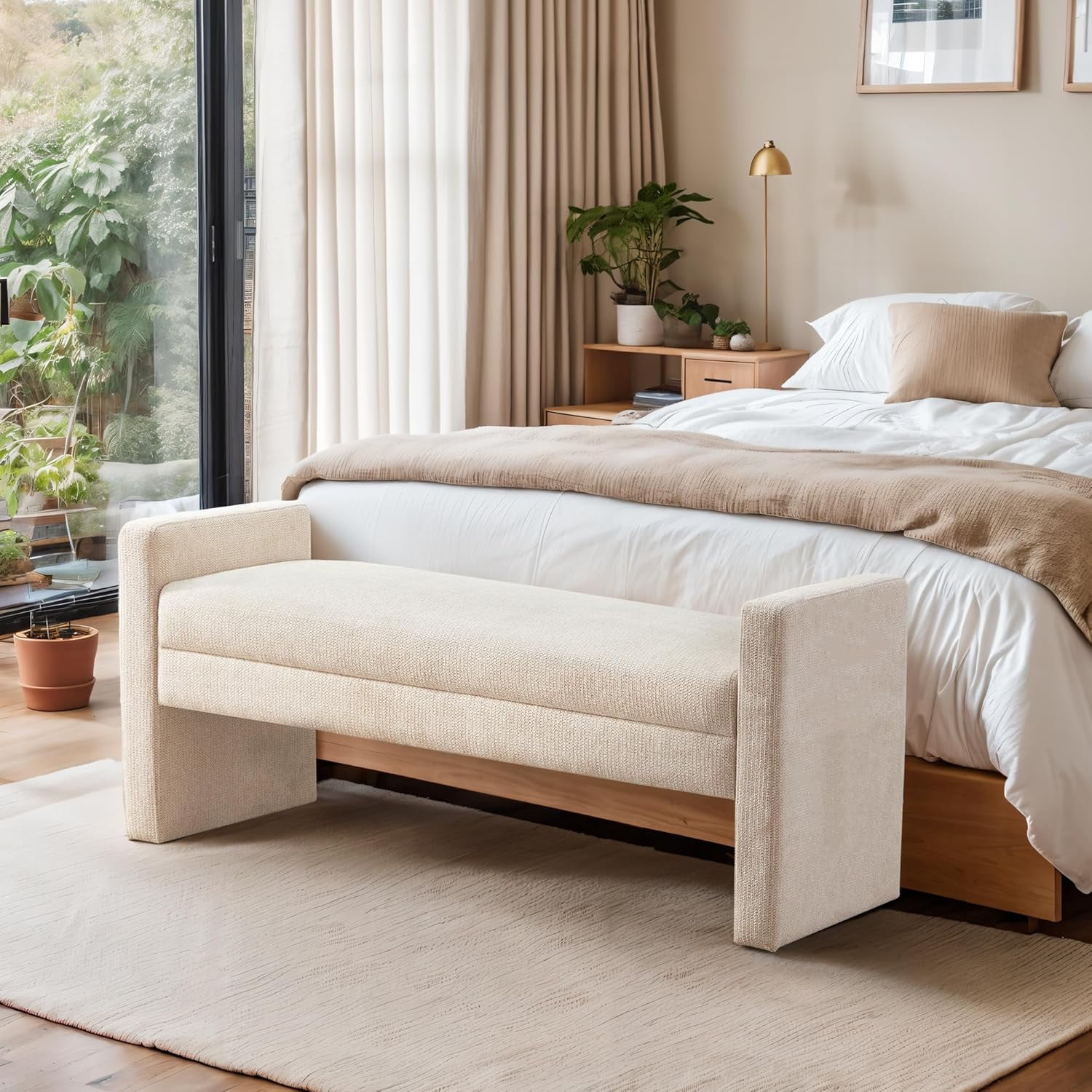 51" Bedroom Bench, End of Bed Bench, Fabric Ottoman Bench, Entryway ...