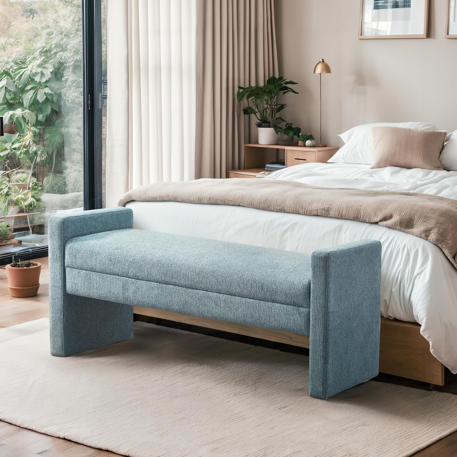 51" Bedroom Bench, End of Bed Bench, Fabric Ottoman Bench, Entryway ...