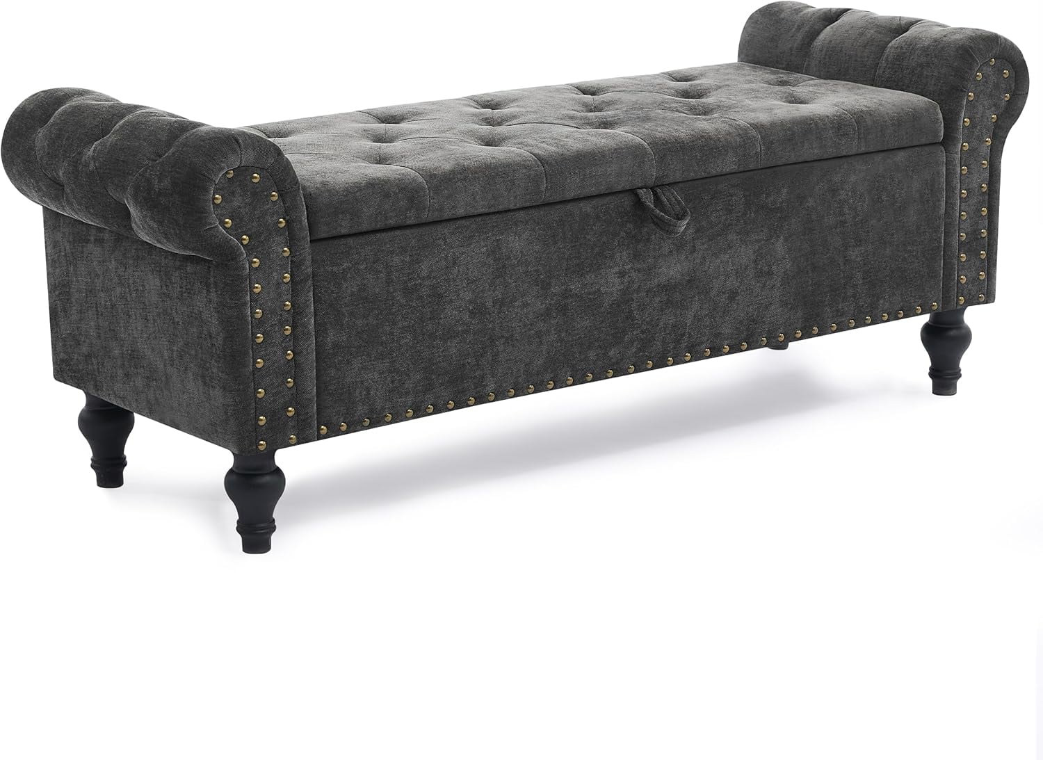 51" Bedroom Storage Bench, End of Bed Bench with Storage, Chenille ...