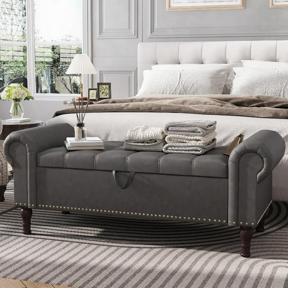 51” Bench with Storage, Upholstered Tufted Button Bedroom Bench with ...