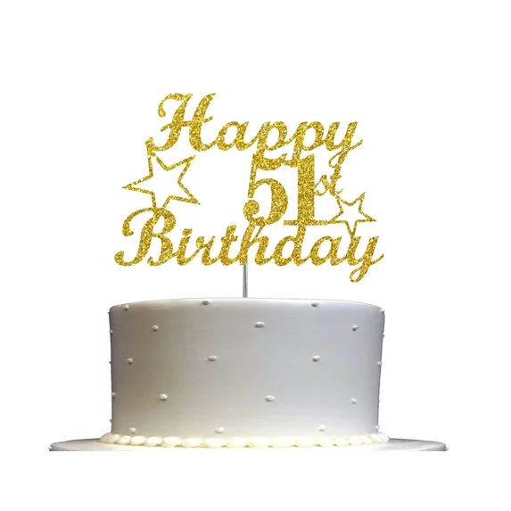 51 Birthday Cake Topper Gold Glitter, 51St Party Decoration Ideas ...