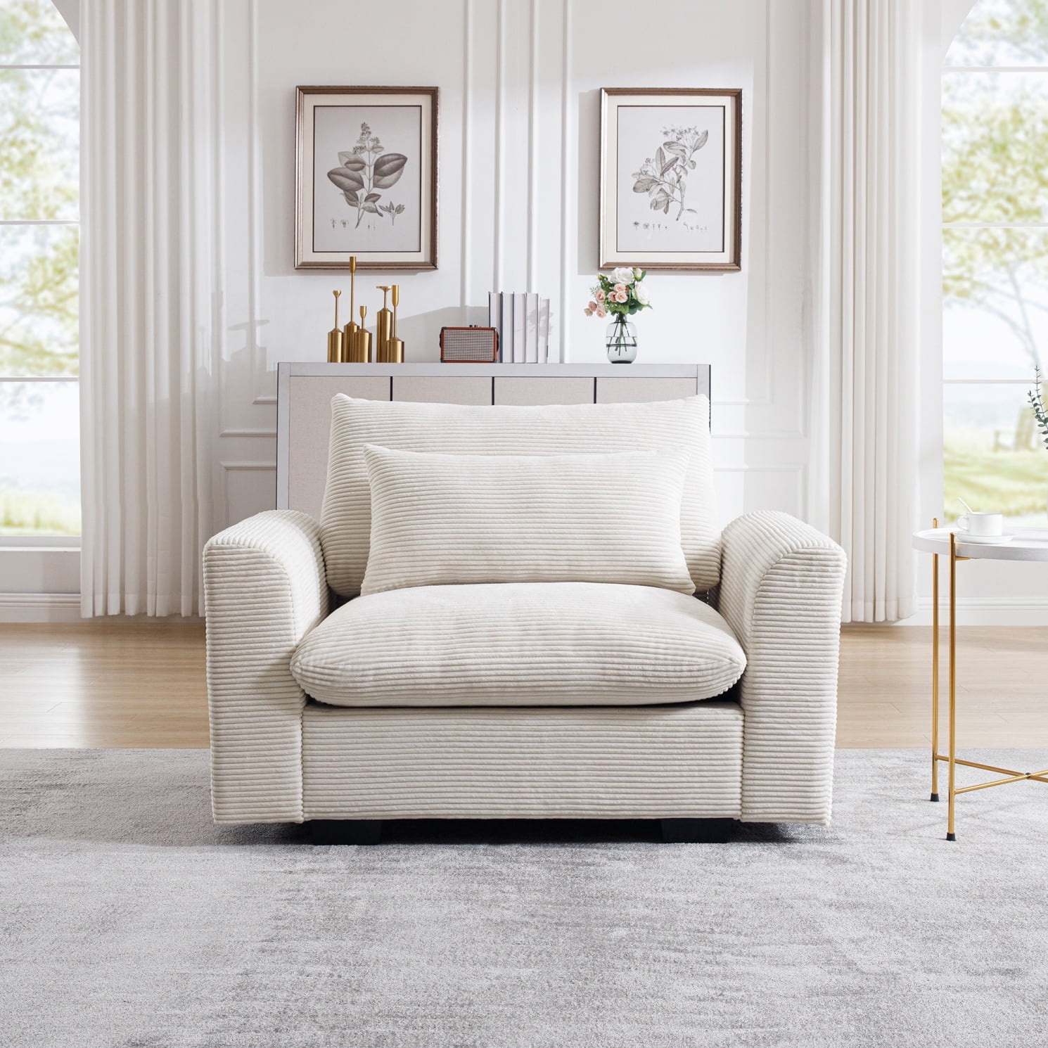 51" Oversized Corduroy Deep Seat Single Sofa, Accent Chair,Deep Seat ...