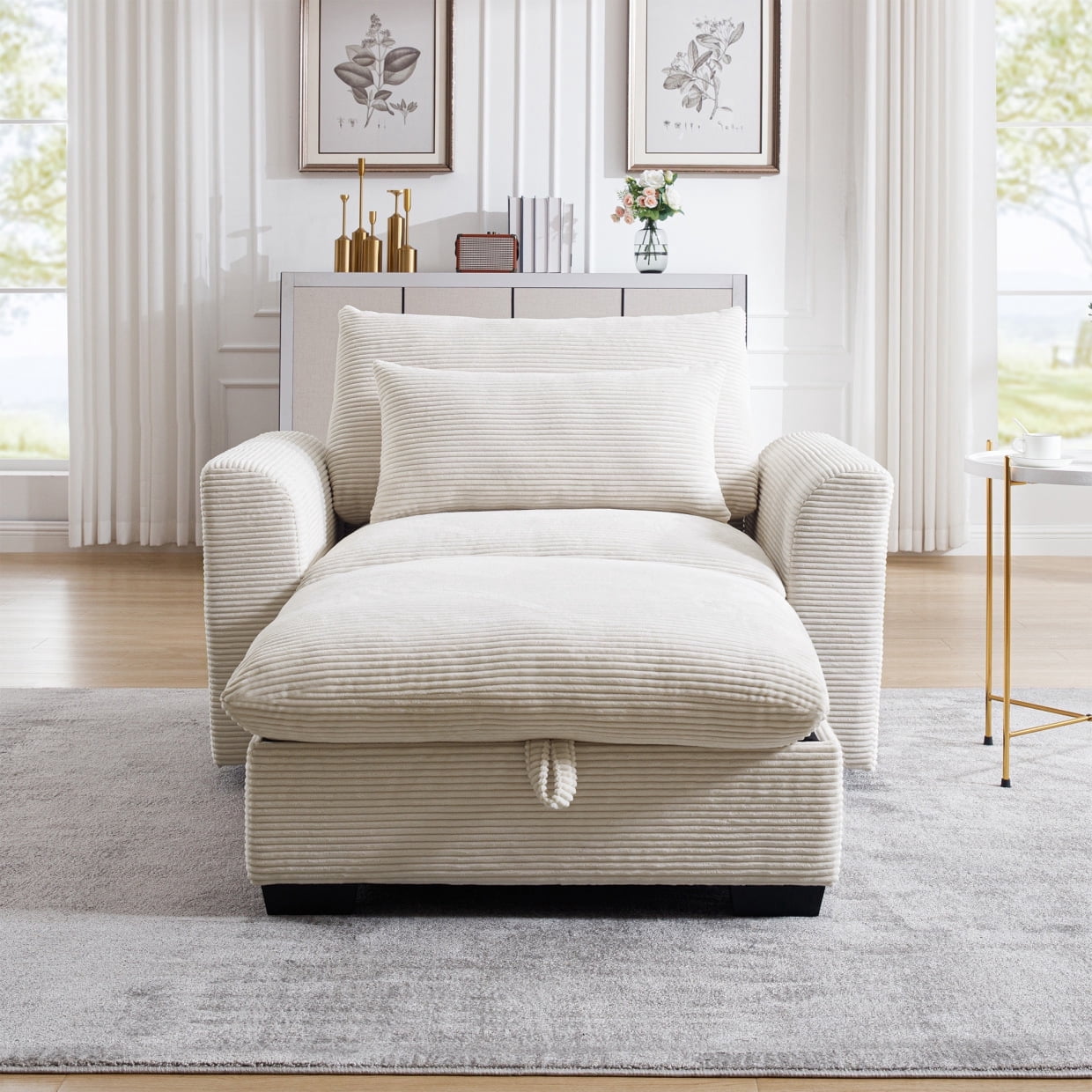 51" Oversize Corduroy Sofa Couch, Modular Couch with Storage Ottoman ...