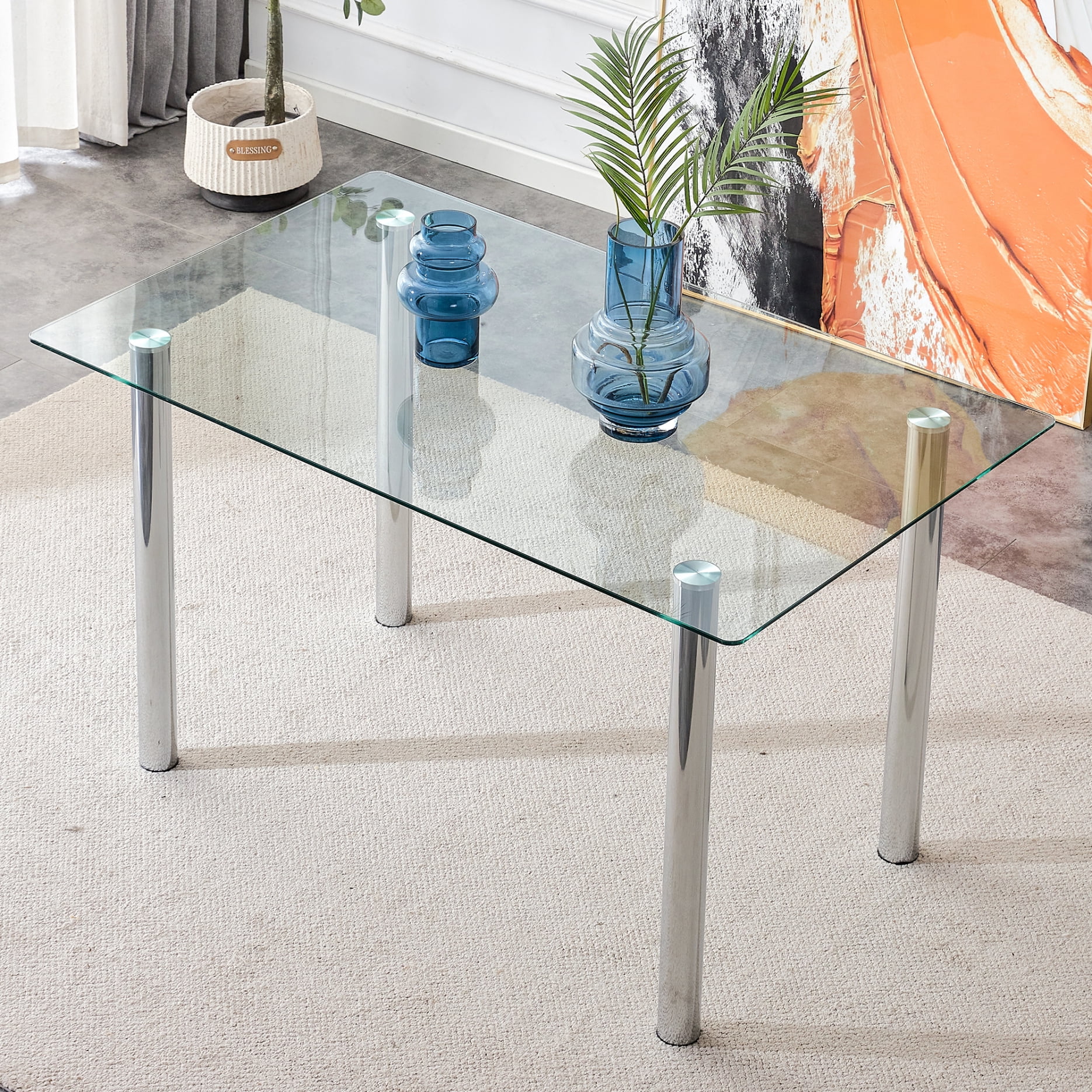 51" Dining Table for 4-6, Rectangular Glass Dining Table, Writing Table ...