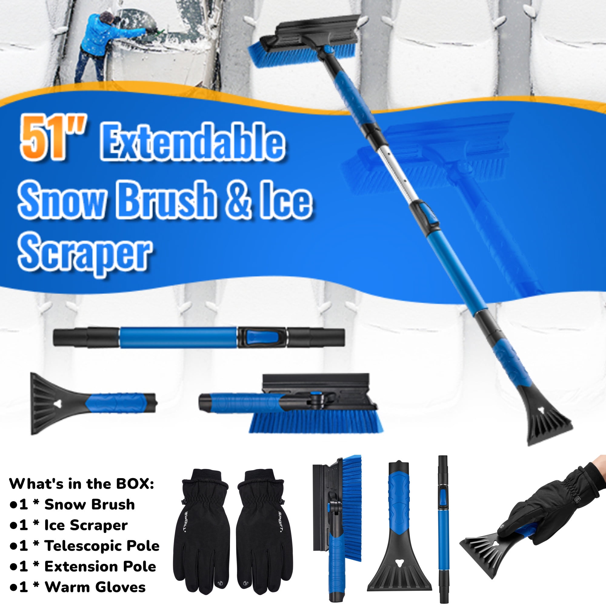 51'' Extendable Snow Removal for Car Windshield Window with Foam Grip ...
