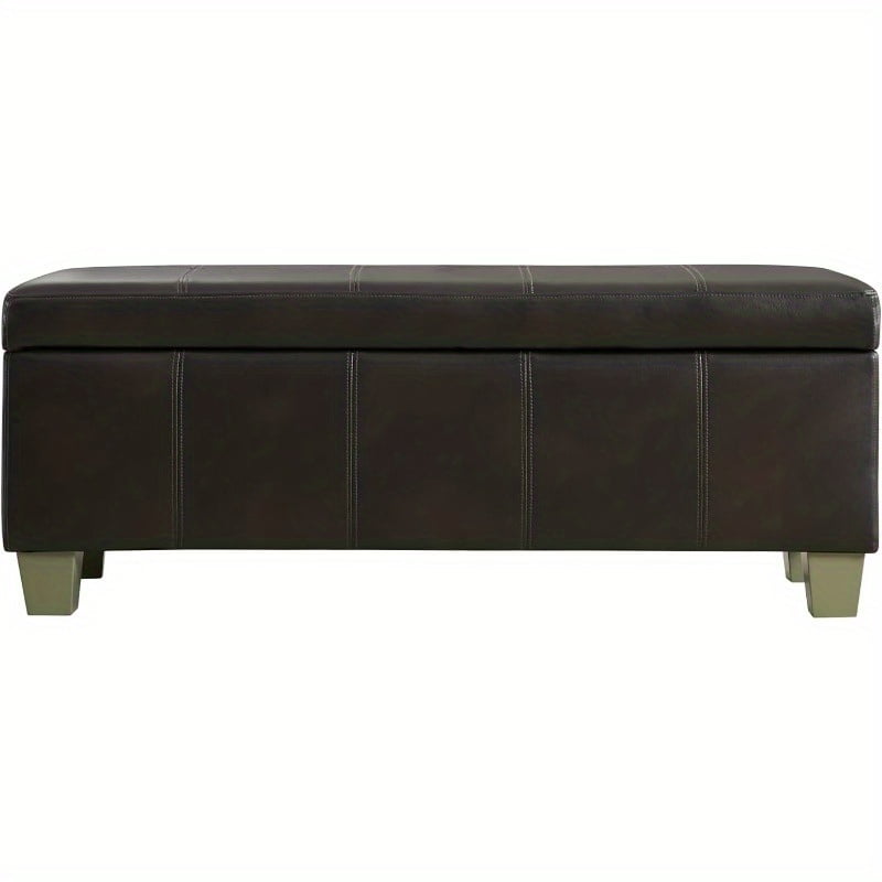 51" Faux Leather Storage Ottoman Black Brown Rectangle Upholstered End ...