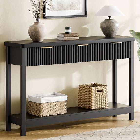 51" Fluted Console Table with 3 Drawers and Open Shelf for Entryway ...