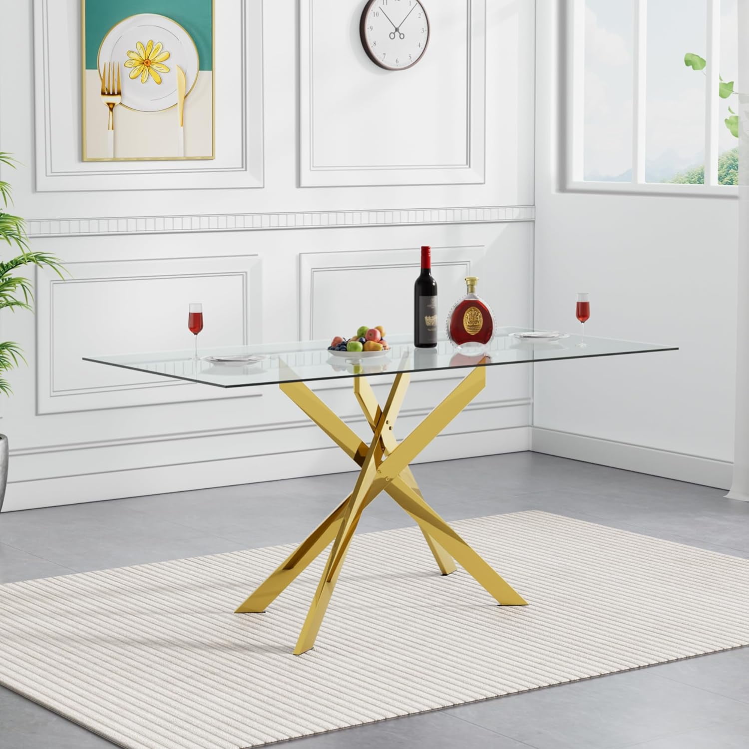 51" Glass Dining Table for 4 to 6 People, Modern Tempered Glass Dinner ...