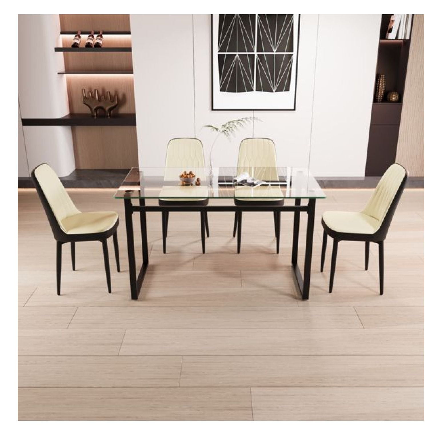 51" Glass Dining Table Set 4 Person, Kitchen Table and Chairs, Modern ...