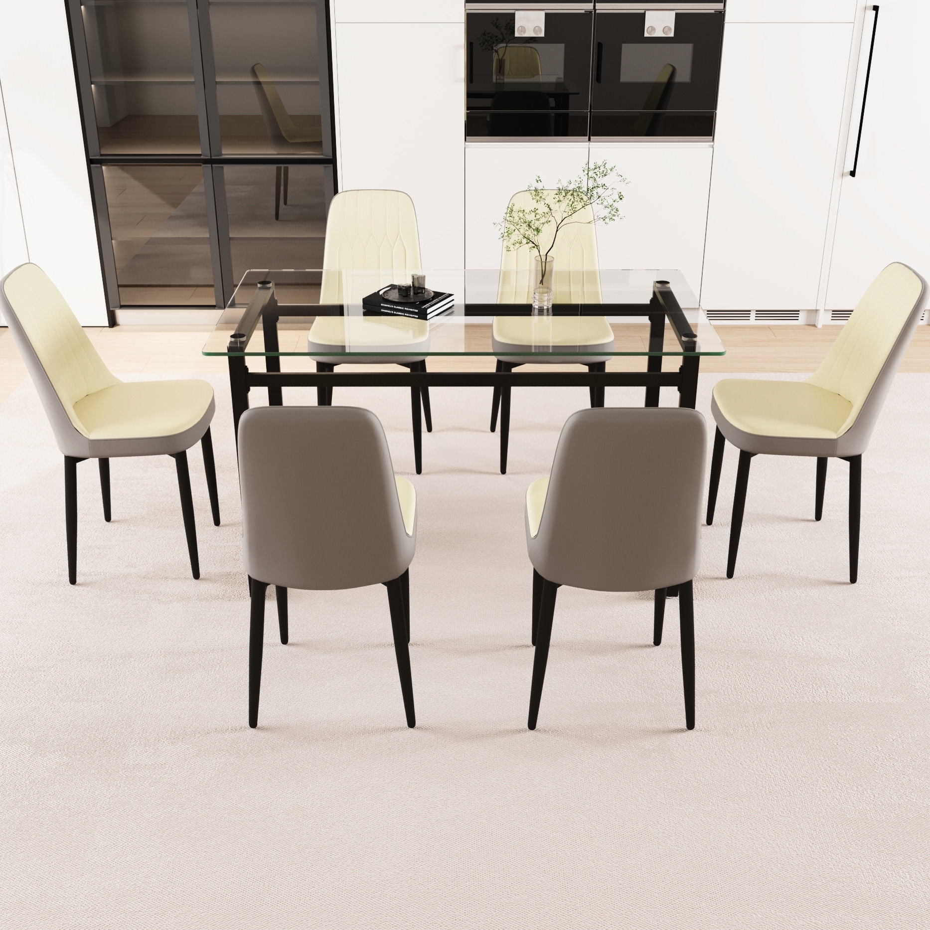 51" Glass Dining Table Set for 6 People | Modern Kitchen and Dining ...