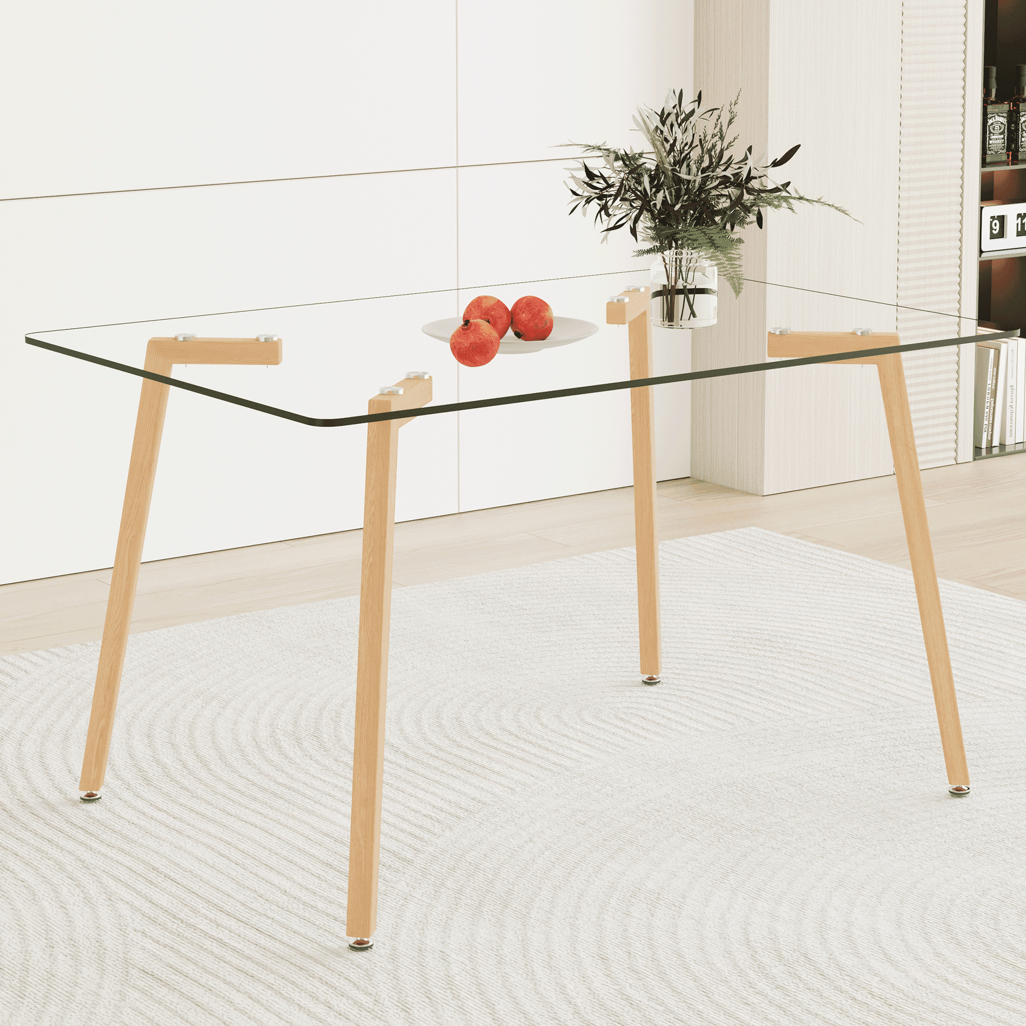 51" Glass Dining Table for 4, Sudica Clear Tempered Glass Modern ...