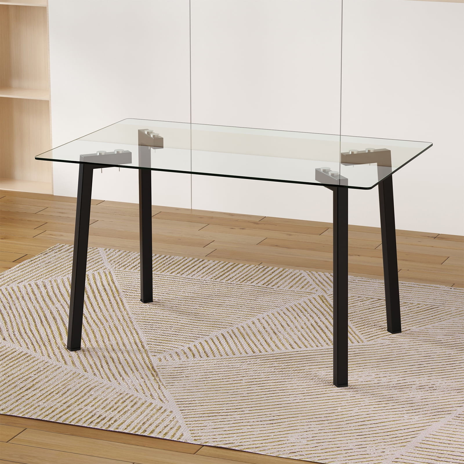 51" Glass Dining Table for 4, Sudica Clear Tempered Glass Modern ...