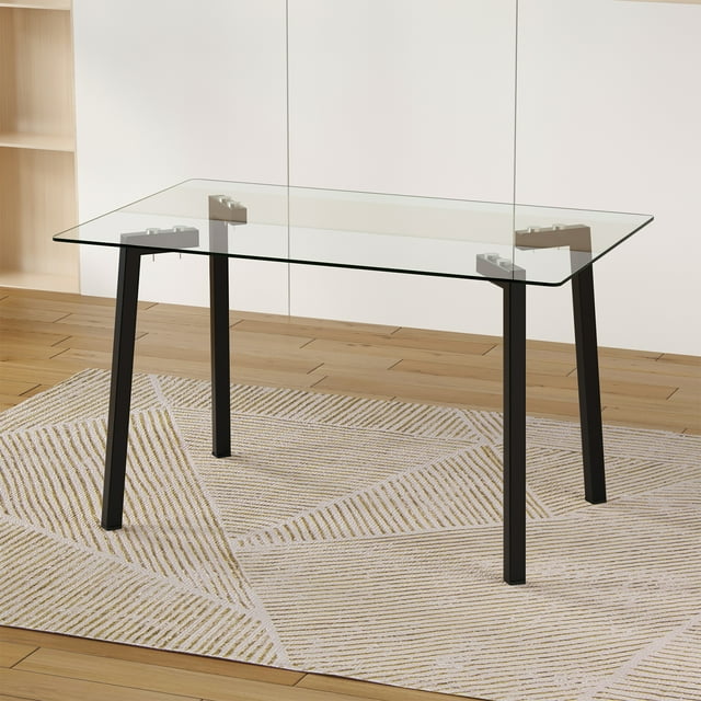51" Glass Dining Table for 4, Sudica Clear Tempered Glass Modern ...