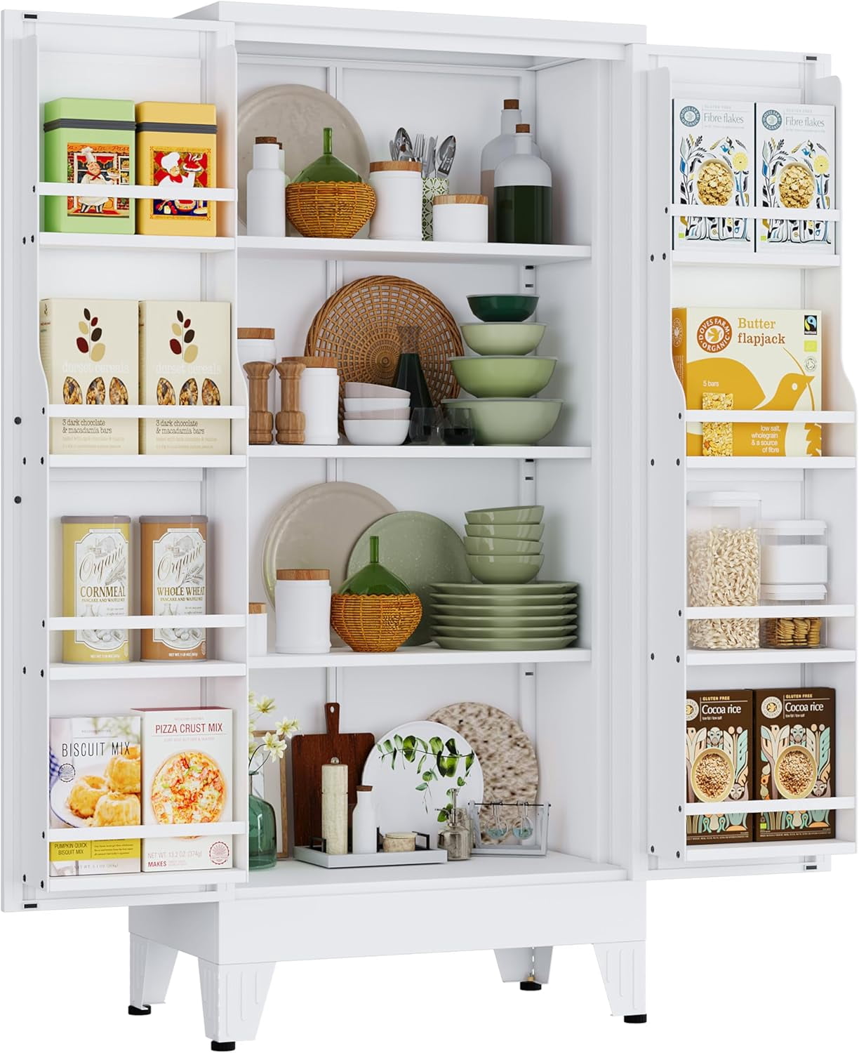 51" H Metal Kitchen Pantry Storage Cabinet, Freestanding Cupboard ...