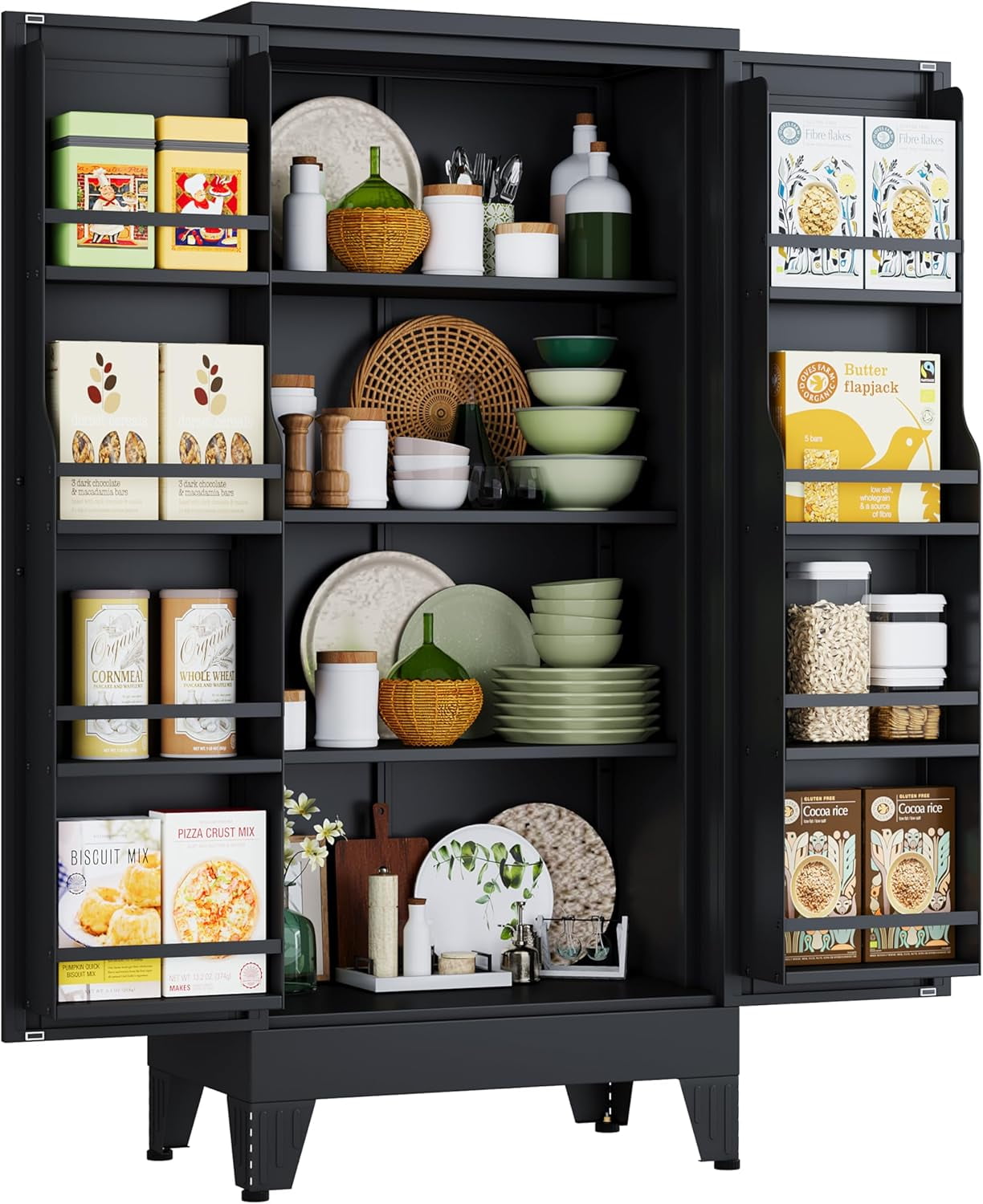 51" H Metal Kitchen Pantry Storage Cabinet, Freestanding Tall Cupboard ...