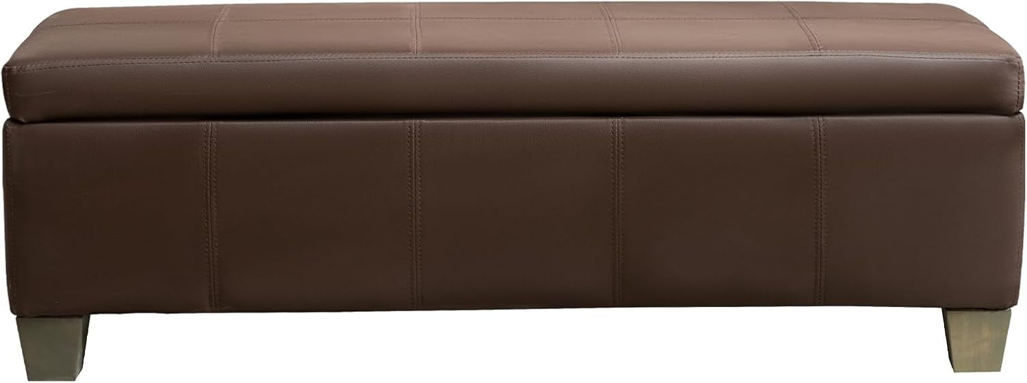 51 Inch Brown Faux Leather Ottoman with Storage, Rectangular Extra Long ...