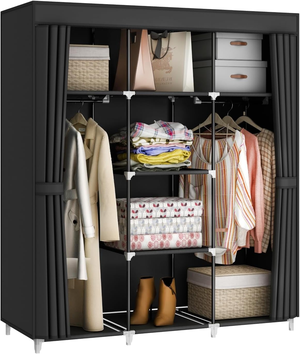 51 Inch Portable Closet Wardrobe for Small Room, Clothes Rack Storage ...