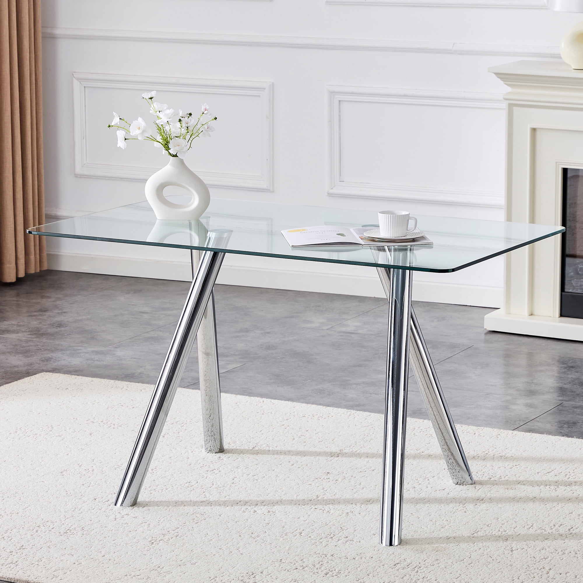51-Inch Tempered Glass Dining Table with Sturdy Metal Legs - Walmart.com
