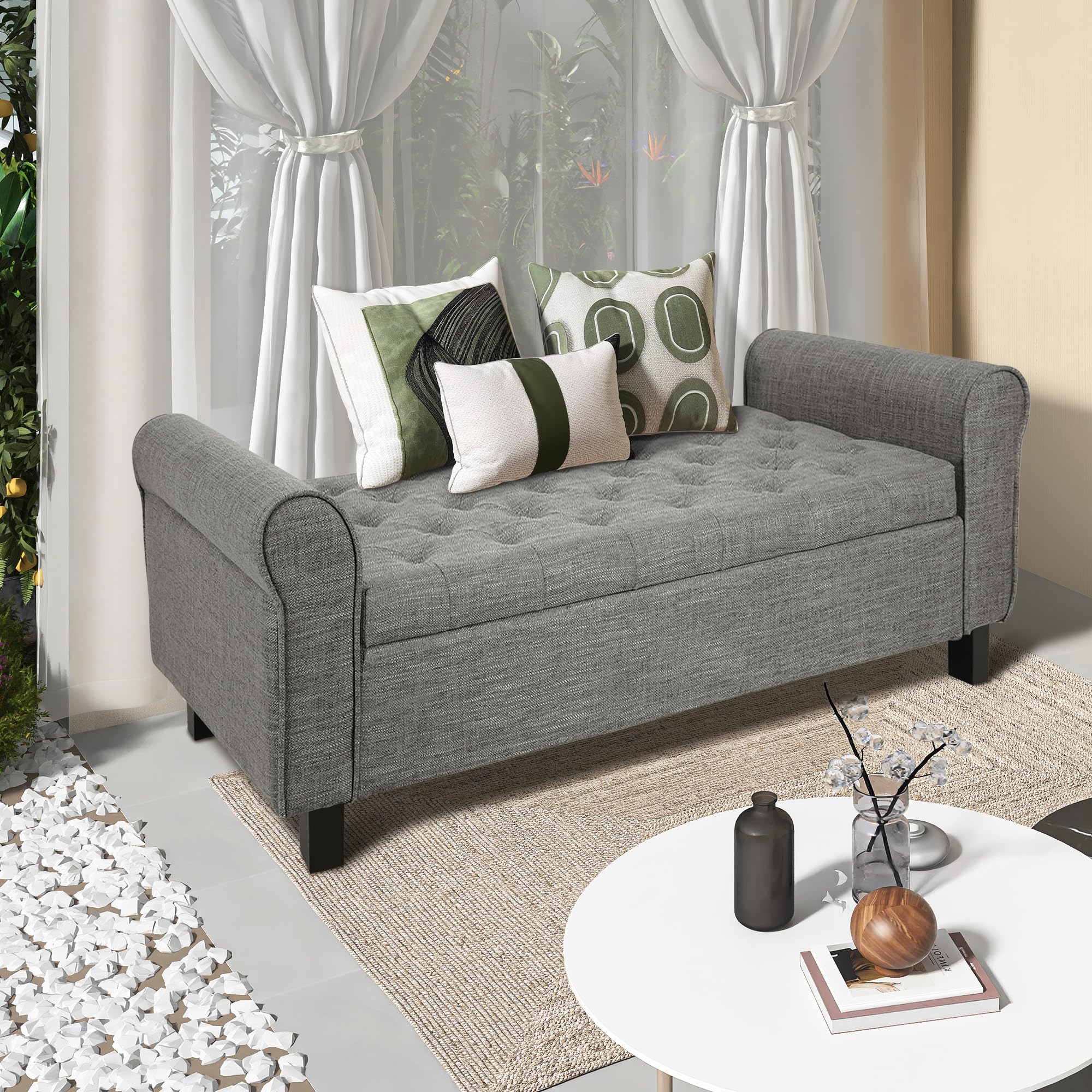 51 Inch Velvet Upholstered Storage Ottoman Bench with Arms, Multi ...