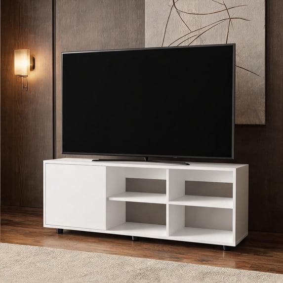 51-Inch Wide White-Toned Engineered Wood TV Stand for Living Rooms ...