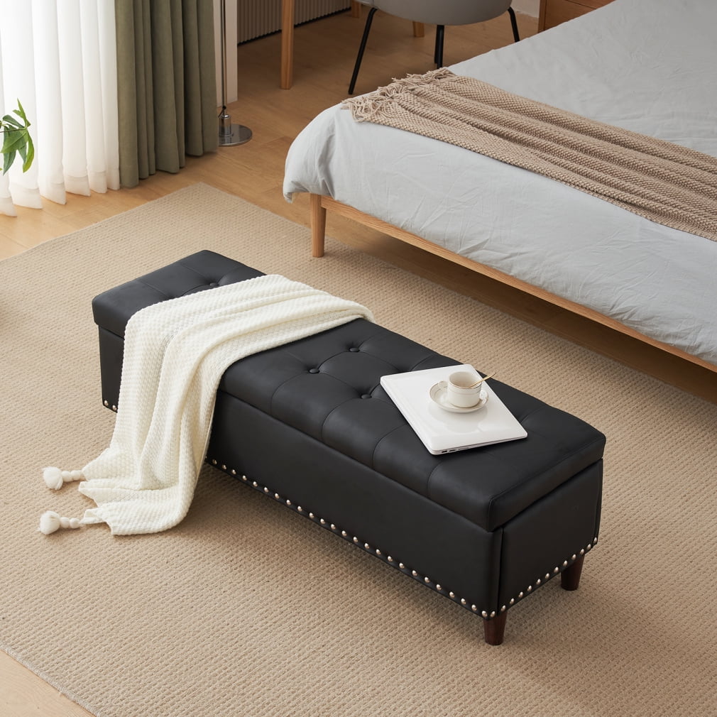 51 Inches 131*41*42cm PU With Storage Copper Nails Bedside Stool ...