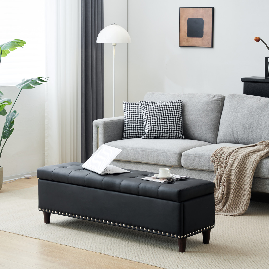 51 Inches PU Leather Upholstered Footstool with Storage Space, Storage ...
