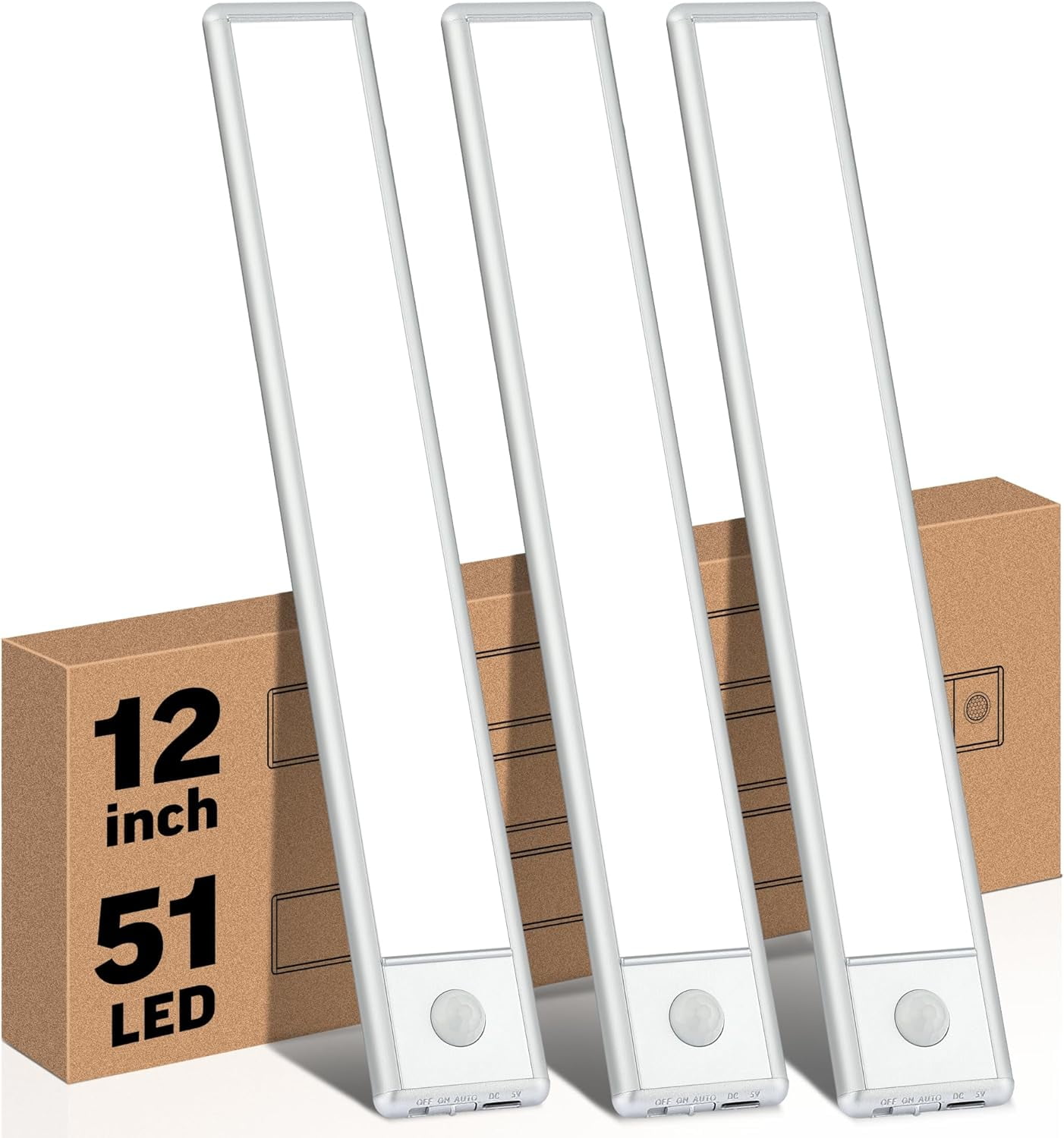 51-LED Motion Sensor Under Cabinet Light, 12-inch Magnetic Rechargeable ...