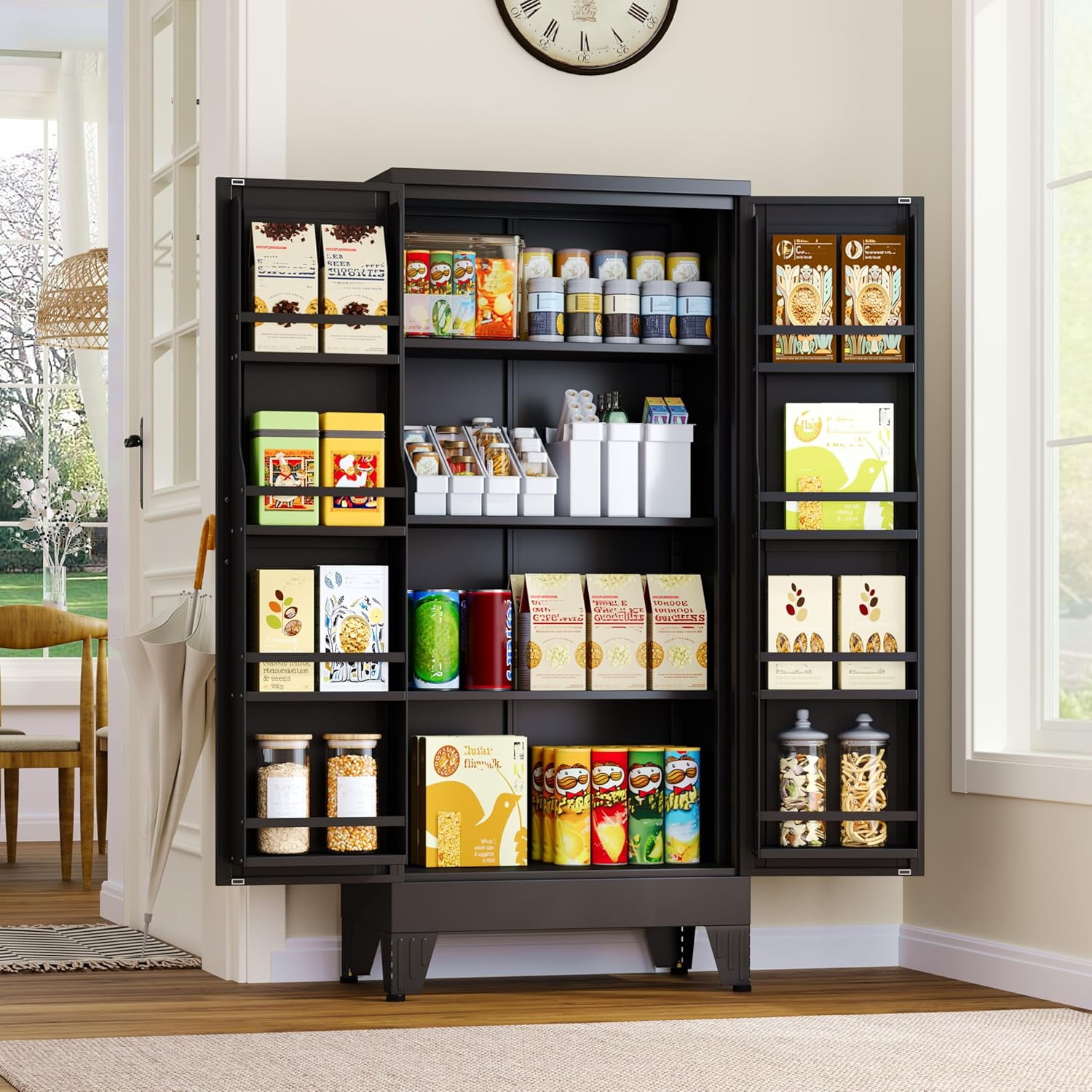 51" Metal Kitchen Pantry Cabinet, Storage Cabinets with 2 Door and 3 ...