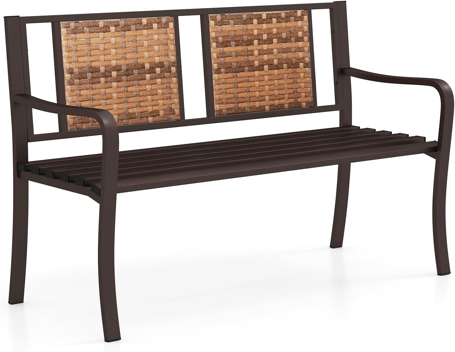 51” Metal Outdoor Park Bench, Patio Garden Bench with Rattan Backrest ...