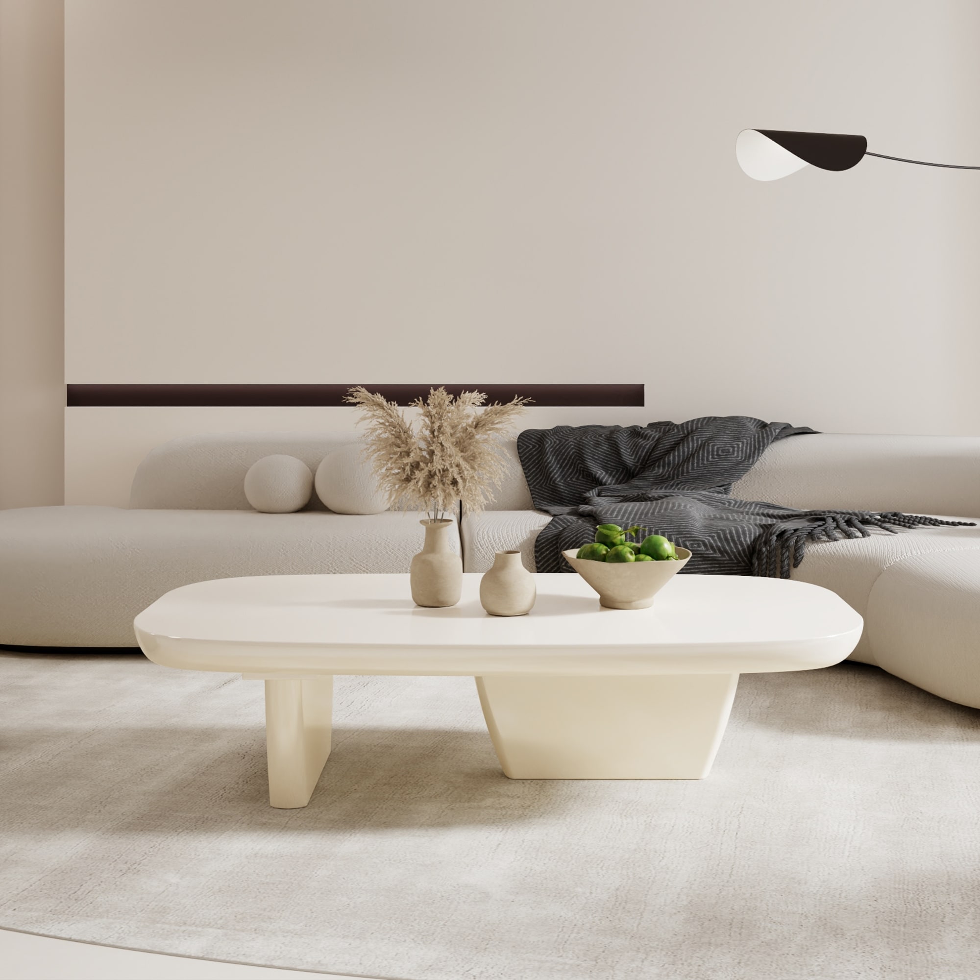 51" Modern Coffee Table with Two Legs,Solid Wood Veneer, Retangular ...
