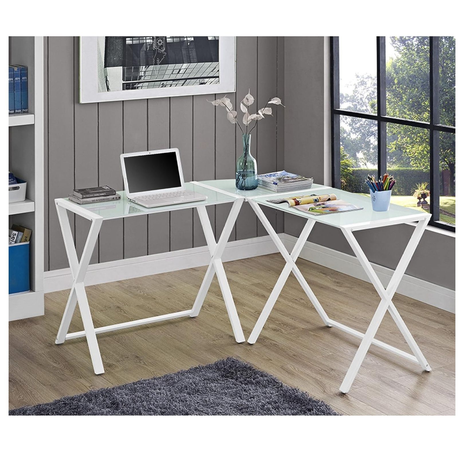 51" Modern Metal Corner Computer Desk - White - Walmart.com