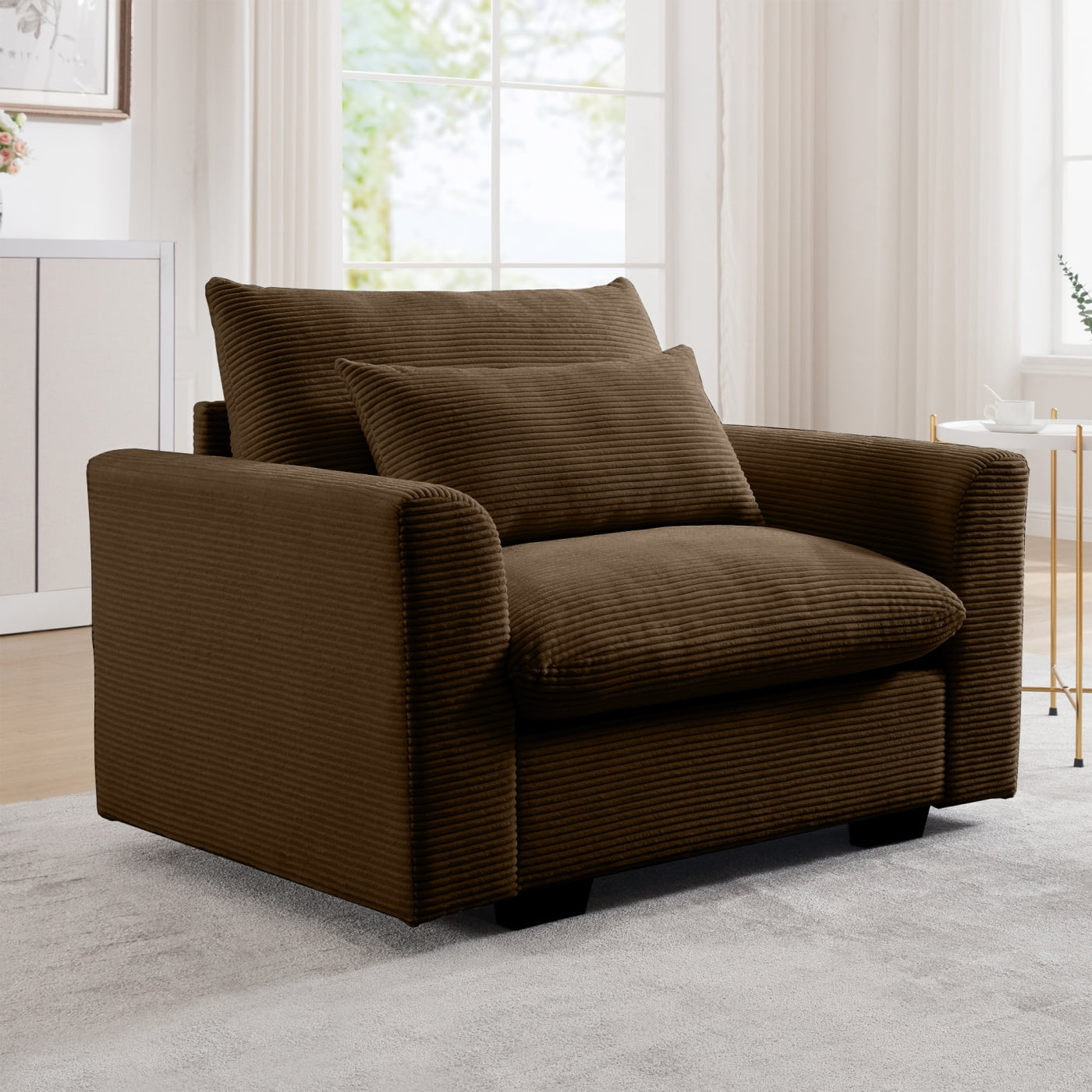 51'' Oversize Corduroy Chaise Lounge Single Sofa,1-Seater Deep Seat ...