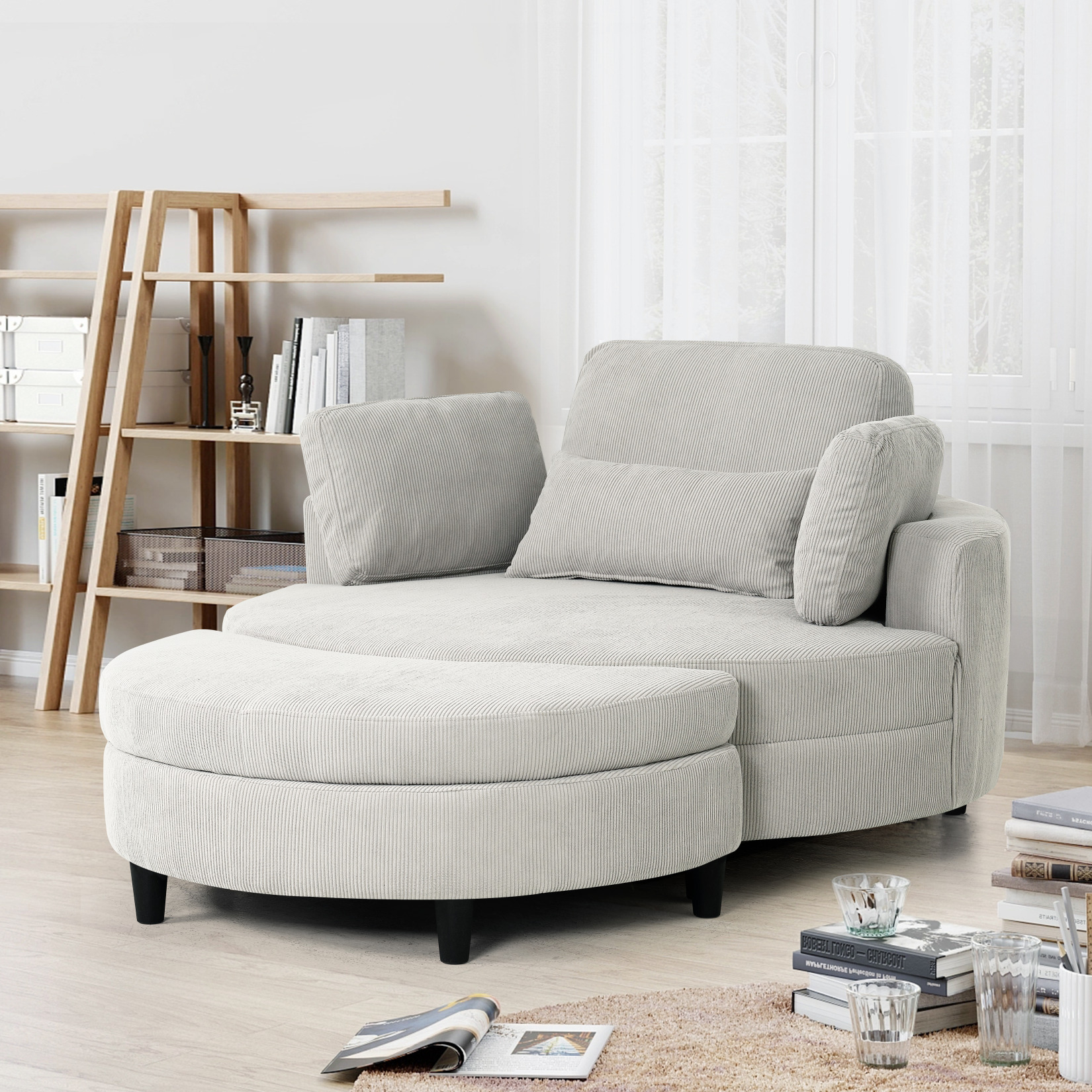 360° Swivel Barrel Chair with 5 Movable Pillows, 51.5" Wide Oversized ...