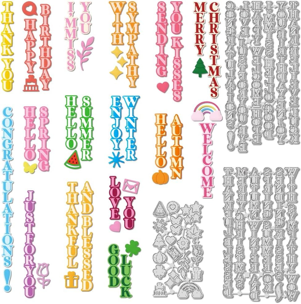 51 PCS Vertical Word Die Cuts Metal Cutting Dies Words Blessings Word ...