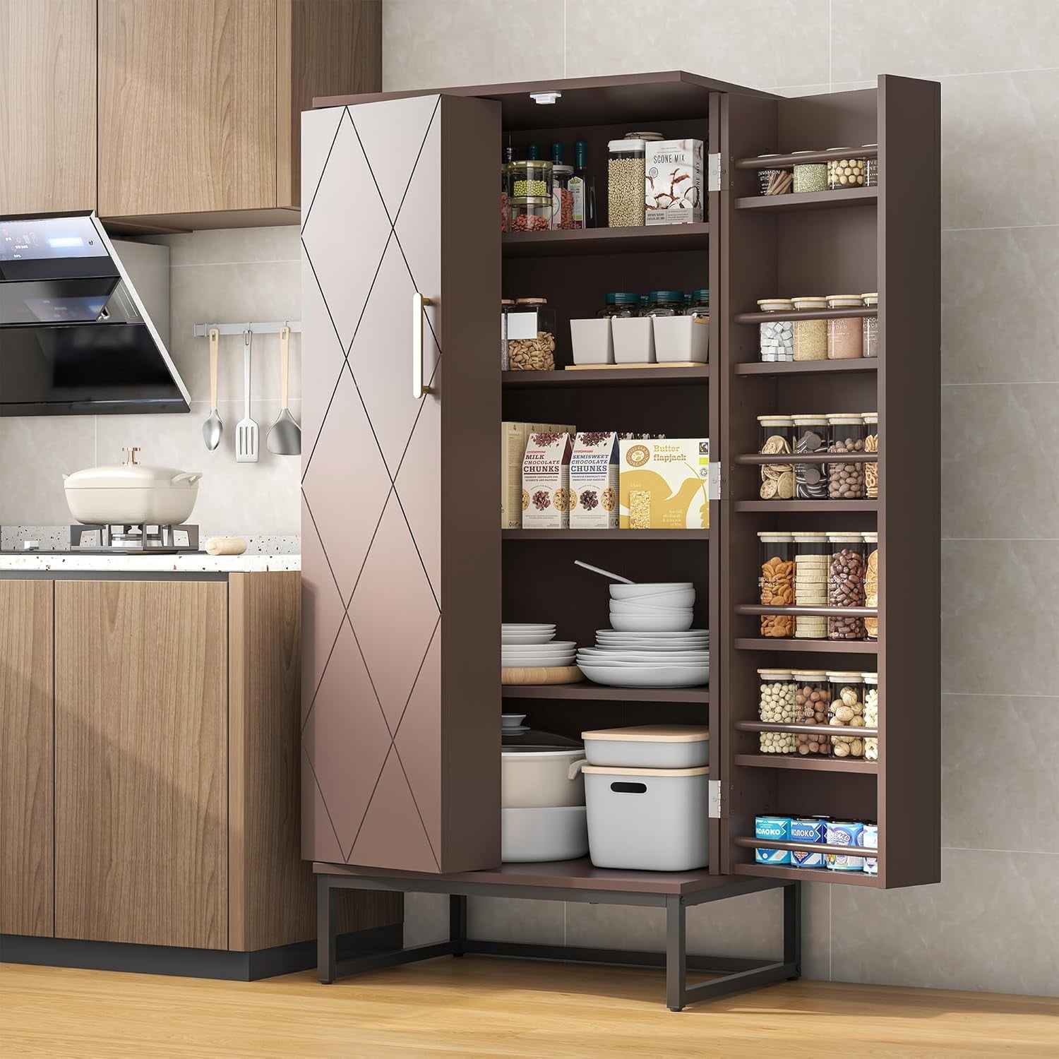 51” Pantry Cabinets, Freestanding Kitchen Pantry Storage Cabinet with ...
